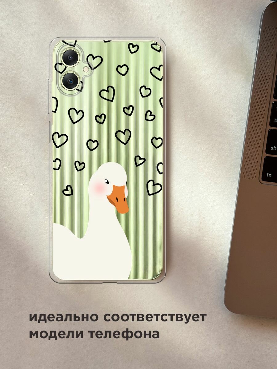 Чехол на Samsung Galaxy A06 / Самсунг Галакси А06 с принтом "Влюблённый гусь 3 - 14 февраля", прозрачный — фото 1