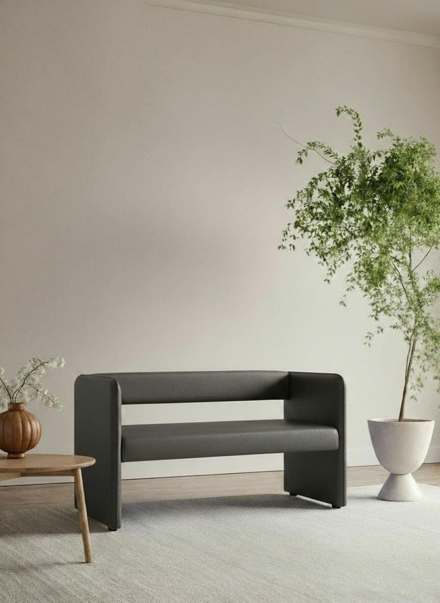 Диван прямой Меркурий серая кожа для офиса, дома, зоны ожидания, кухни