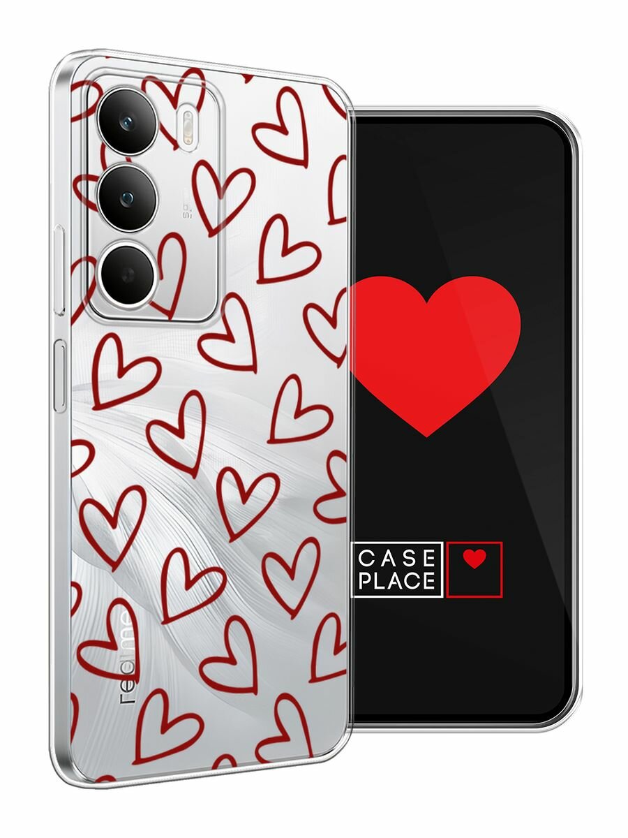 Чехол на Realme C71/P3 Lite 4G / Реалми С71/P3 Лайт 4G с принтом "Little hearts doodles 2 - 14 февраля", прозрачный — фото 1