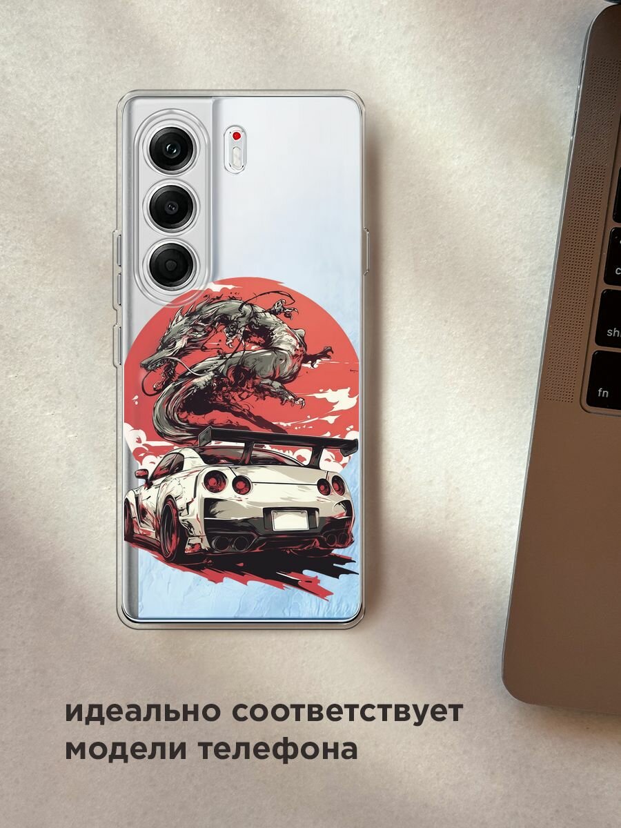 Чехол на Tecno Camon 40 Pro 5G / Текно Камон 40 Про 5G с принтом "Car and dragon", прозрачный — фото 1