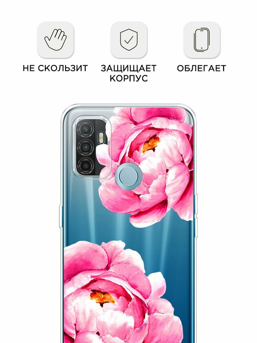 Чехол на Oppo A53 / Оппо А53 с принтом "Open peonies", прозрачный — фото 1