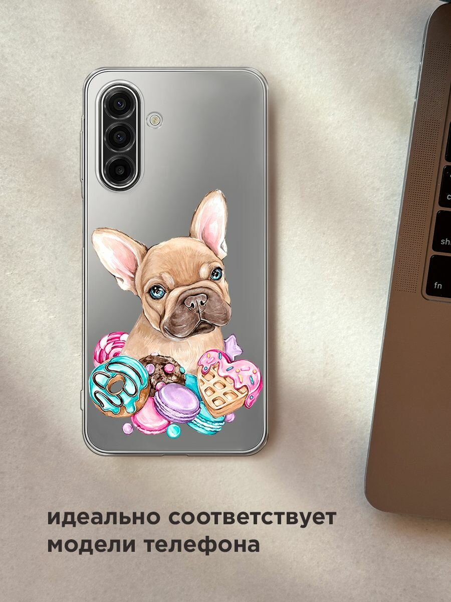 Чехол на Samsung Galaxy A17 / Самсунг А17 с принтом "Бульдог и сладости", прозрачный — фото 1