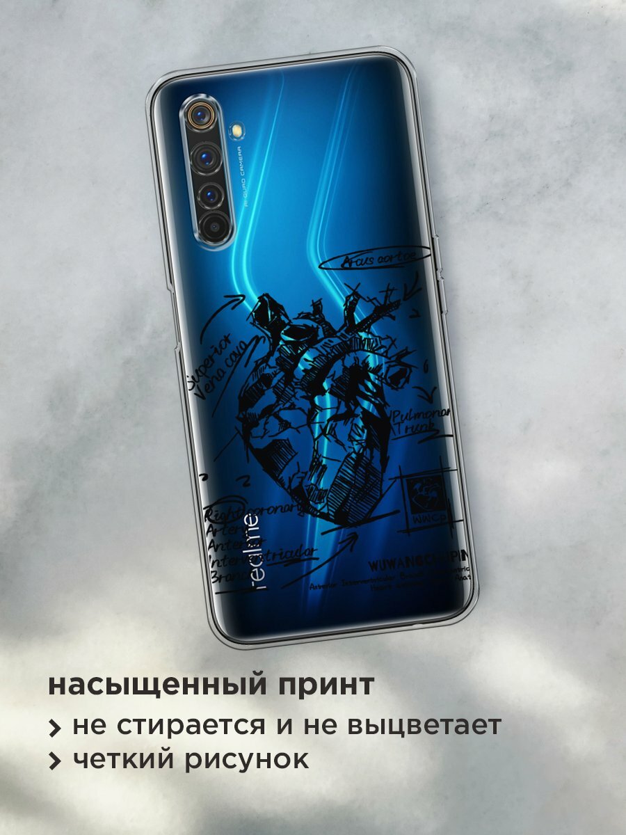 Чехол на Realme 6 Pro / Реалми 6 Про с принтом "Анатомическое сердце 2", прозрачный — фото 1