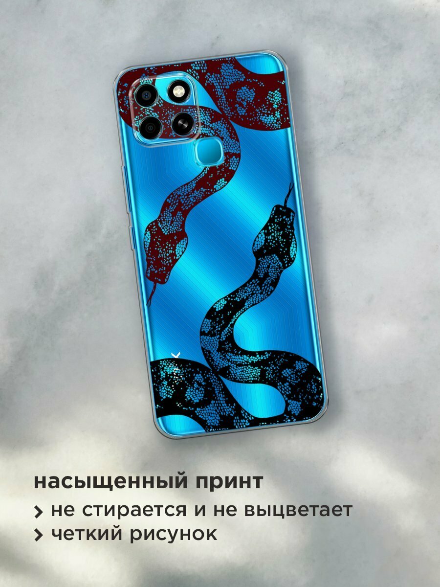 Чехол на Infinix Smart 6 / Инфиникс Смарт 6 с принтом "Силуэты змей 2", прозрачный — фото 1