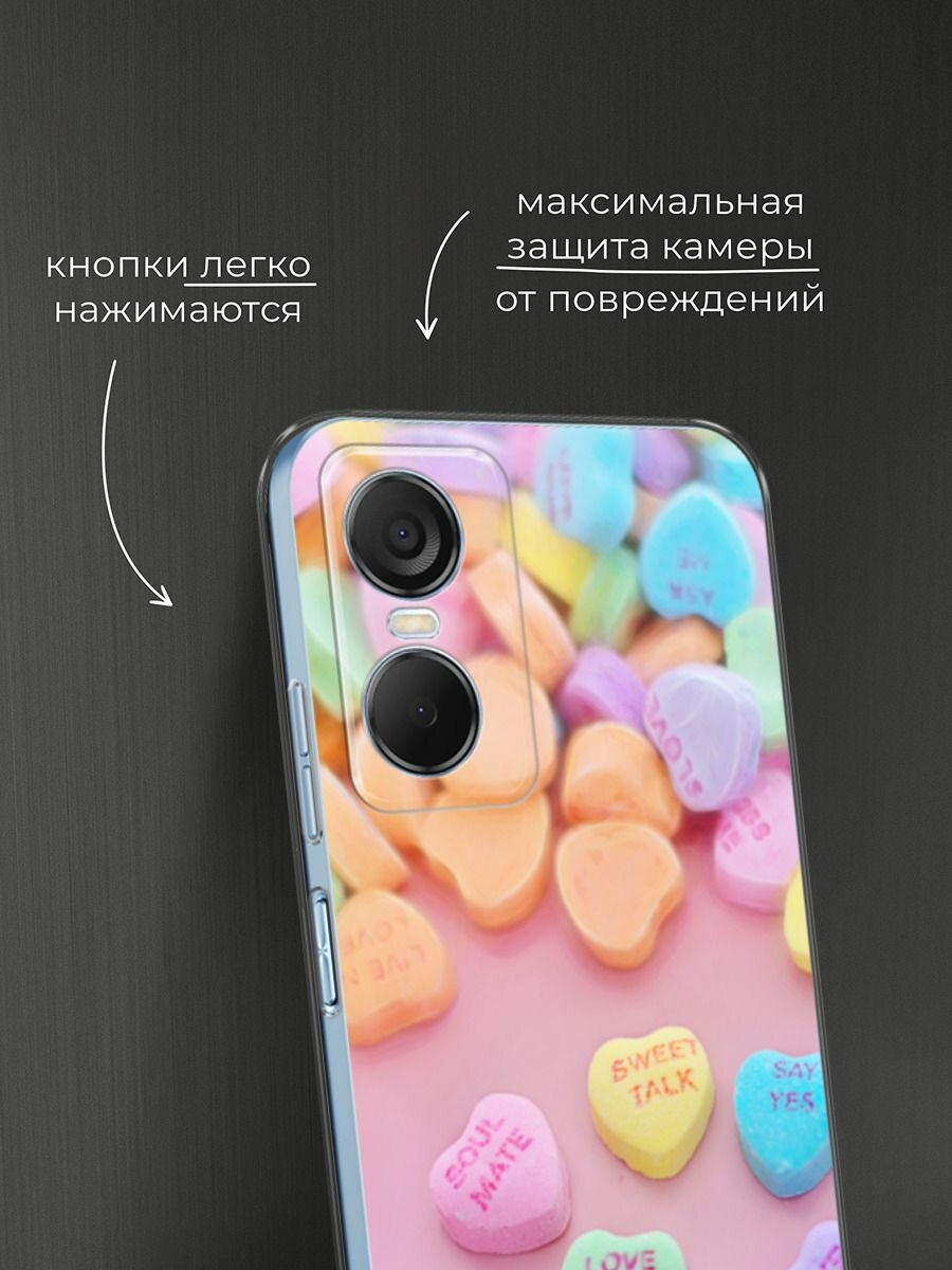 Чехол на Tecno Pop 6 pro / Техно Поп 6 Про с принтом "Конфетки сердечки 2" — фото 1
