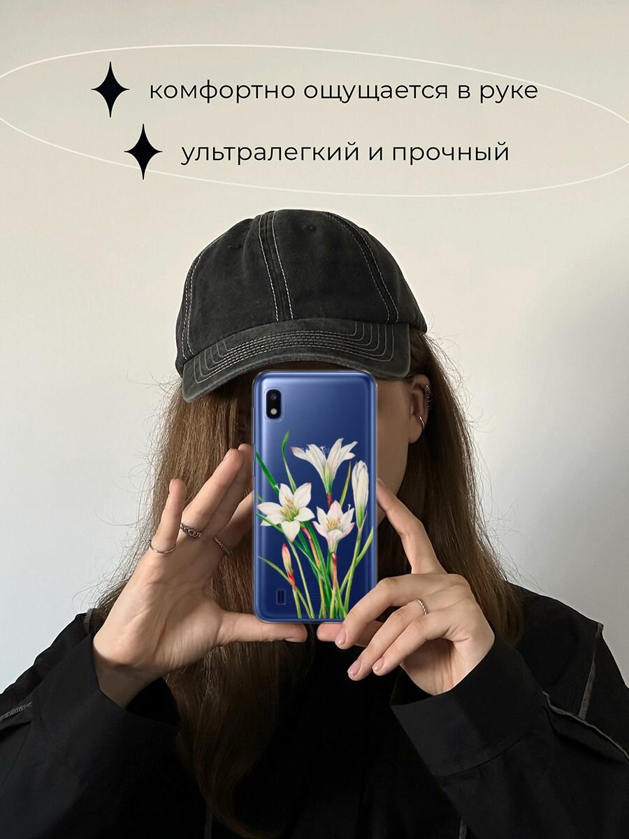 Чехол на Samsung Galaxy A10 / Самсунг Галакси А10 с принтом "White lily", прозрачный — фото 1