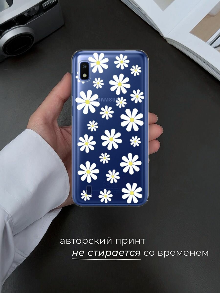 Чехол на Samsung Galaxy A10 / Самсунг Галакси А10 с принтом "Большие ромашки", прозрачный — фото 1