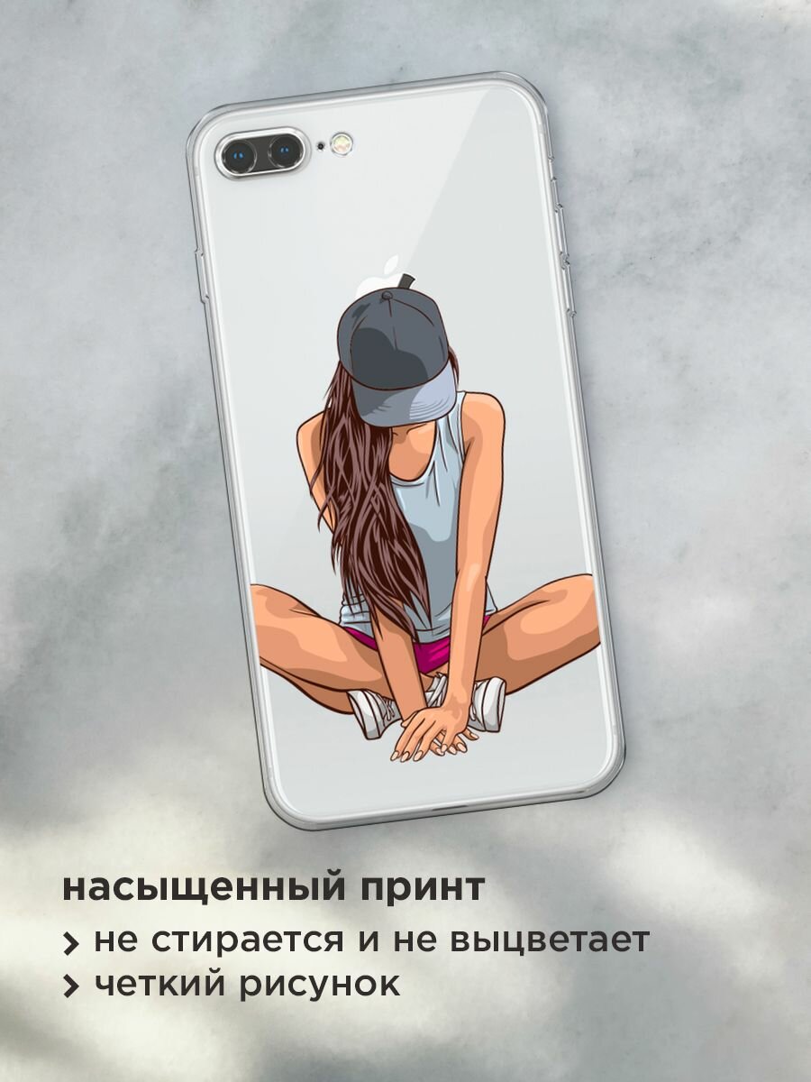 Чехол на Apple iPhone 7 Plus / Айфон 7 Плюс с принтом "Девушка в кепочке", прозрачный — фото 1
