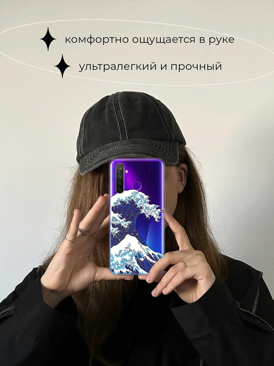 Чехол на Realme 5 Pro / Реалми 5 Про с принтом "Волна над Фудзи", прозрачный — фото 1