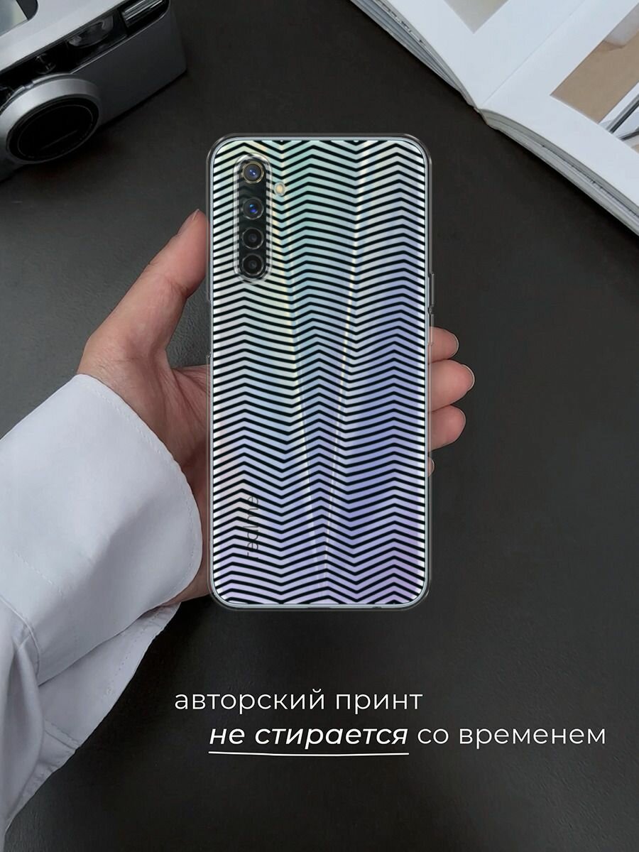 Чехол на Realme 6 / Реалми 6 с принтом "Зрительный обман черный", прозрачный — фото 1