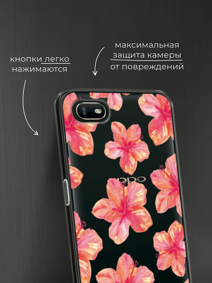 Силиконовый чехол на Oppo A1k / Оппо А1к с принтом "Pink flowers" — фото 1