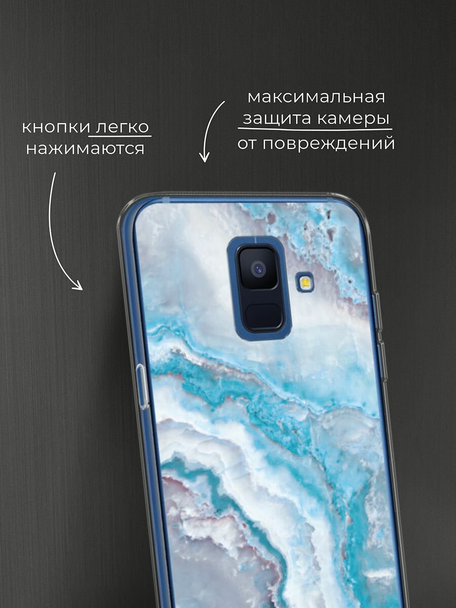 Чехол на Samsung Galaxy A6 / Самсунг Галакси А6 с принтом "Нежно-голубой мрамор" — фото 1
