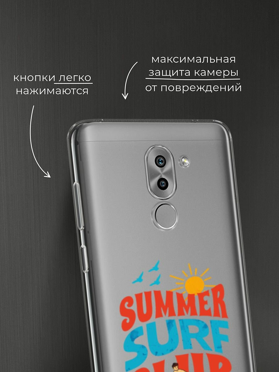 Чехол на Honor 6X / Хонор 6Х с принтом "Summer surf club", прозрачный — фото 1