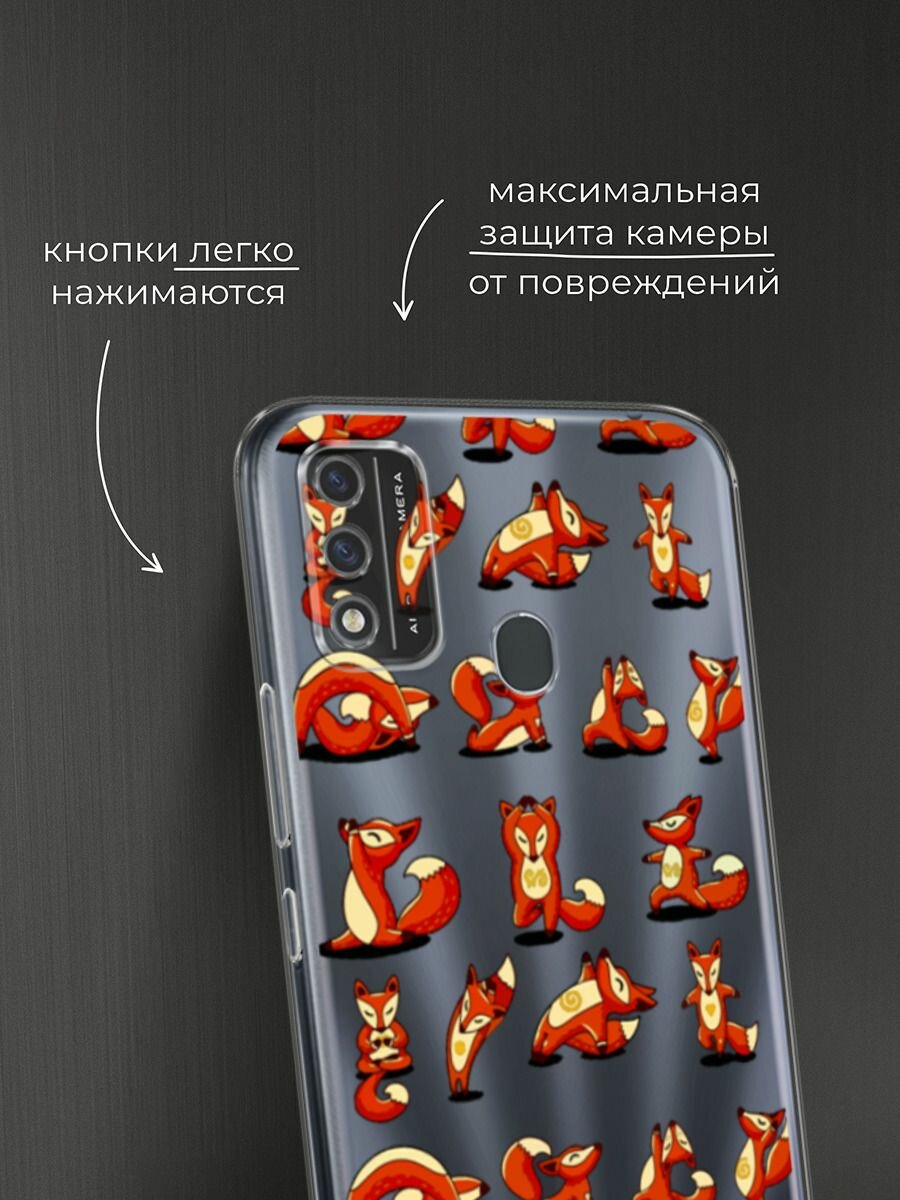 Чехол на Itel A48 / Ител А48 с принтом "Йога для лисы", прозрачный — фото 1