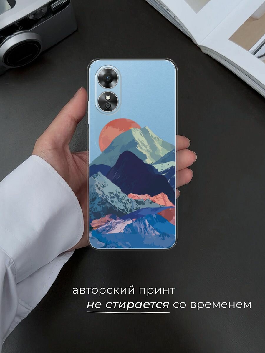 Чехол на Oppo A17 / Оппо A17 с принтом "Закат в снежных горах", прозрачный — фото 1