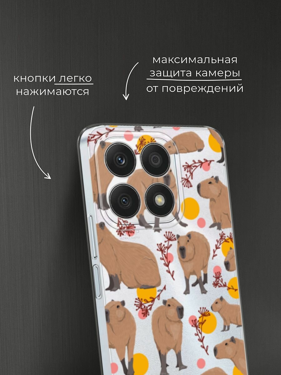 Чехол на Honor X8A / Хонор X8A с принтом "Капибара паттерн", прозрачный — фото 1