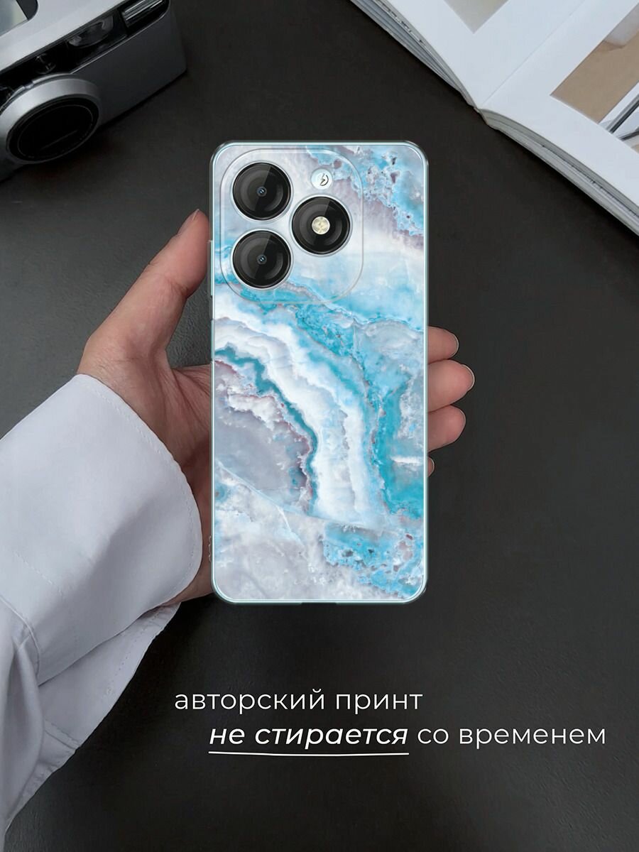Чехол на Itel P55 / Ител Р55 с принтом "Нежно-голубой мрамор" — фото 1