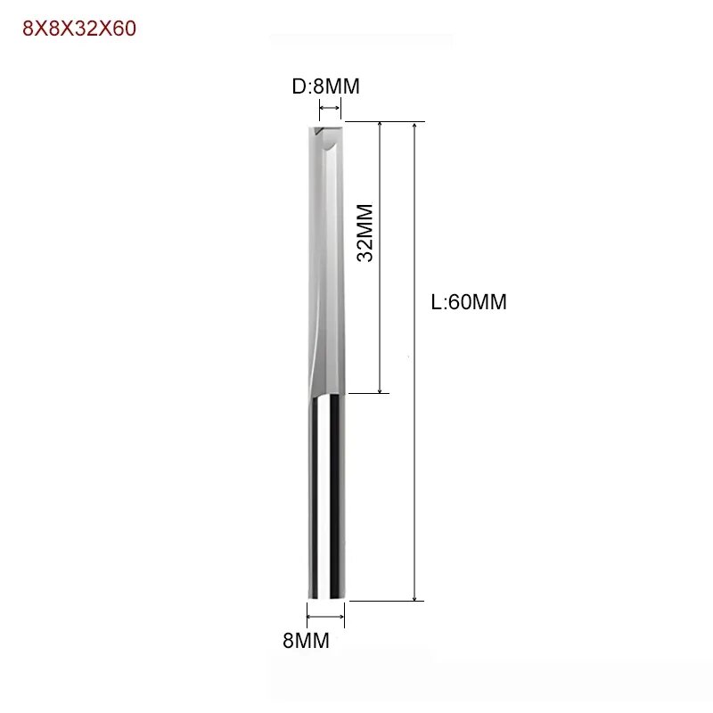 1 шт. 3,175/4/6/8 мм две канавки с прямым пазом, резак по дереву, твердый карбид с ЧПУ, две двойные канавки, фрезы с ЧПУ 8X8X32X60