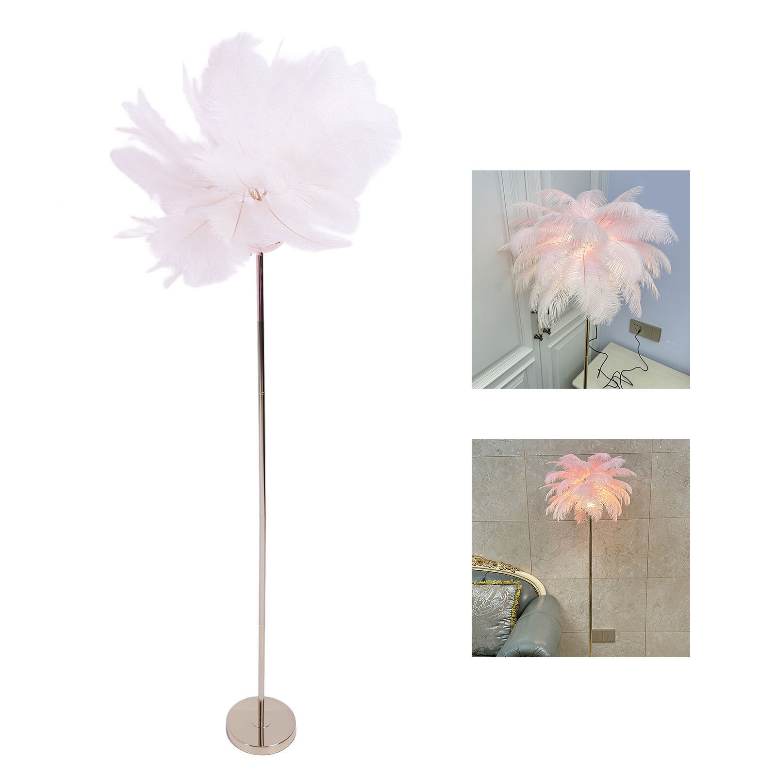 Напольная лампа Ostrich Plume Iron Art 61 дюйм LED USB плавная регулировка яркости современная декоративная напольная лампа для прикроватной тумбочки в гостиной розовый