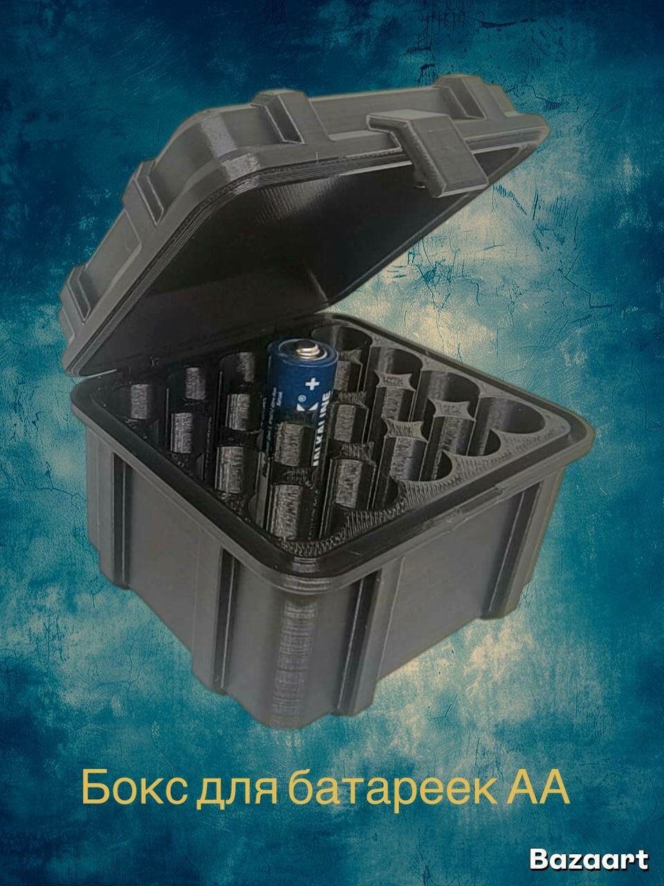 Бокс "Tactical", для батареек АА/ААА, черный, пластиковый, 20 отделений, 150 г