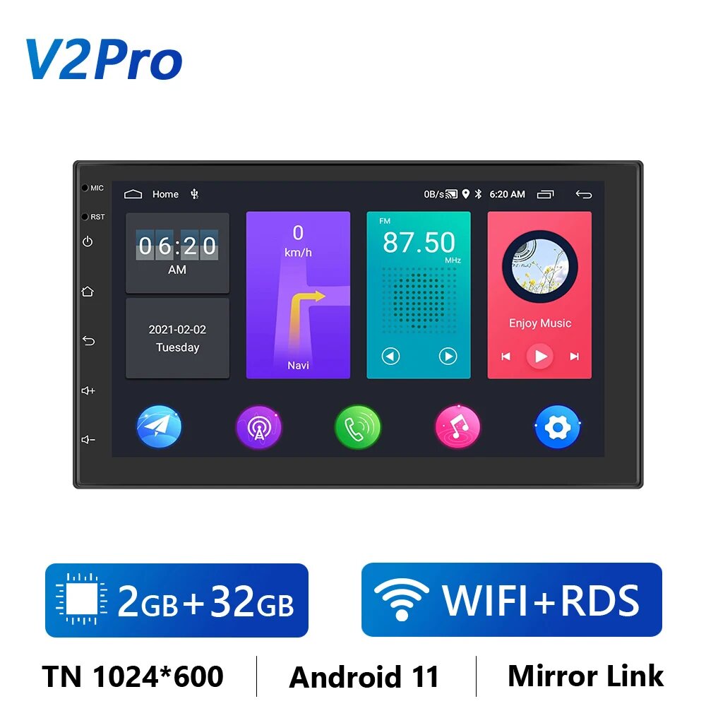 Автомагнитола LeeKooLuu, 2 Din, Android 11, GPS-навигация, 7 дюймов, Авторадио, 2G 32G Radio Only