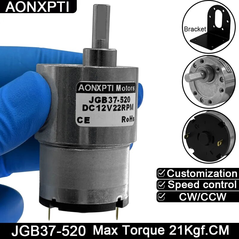Миниатюрные мотор-редукторы JGB37-520 6В 12В 24В 1600RPM, Motor and Bracket, DC12V