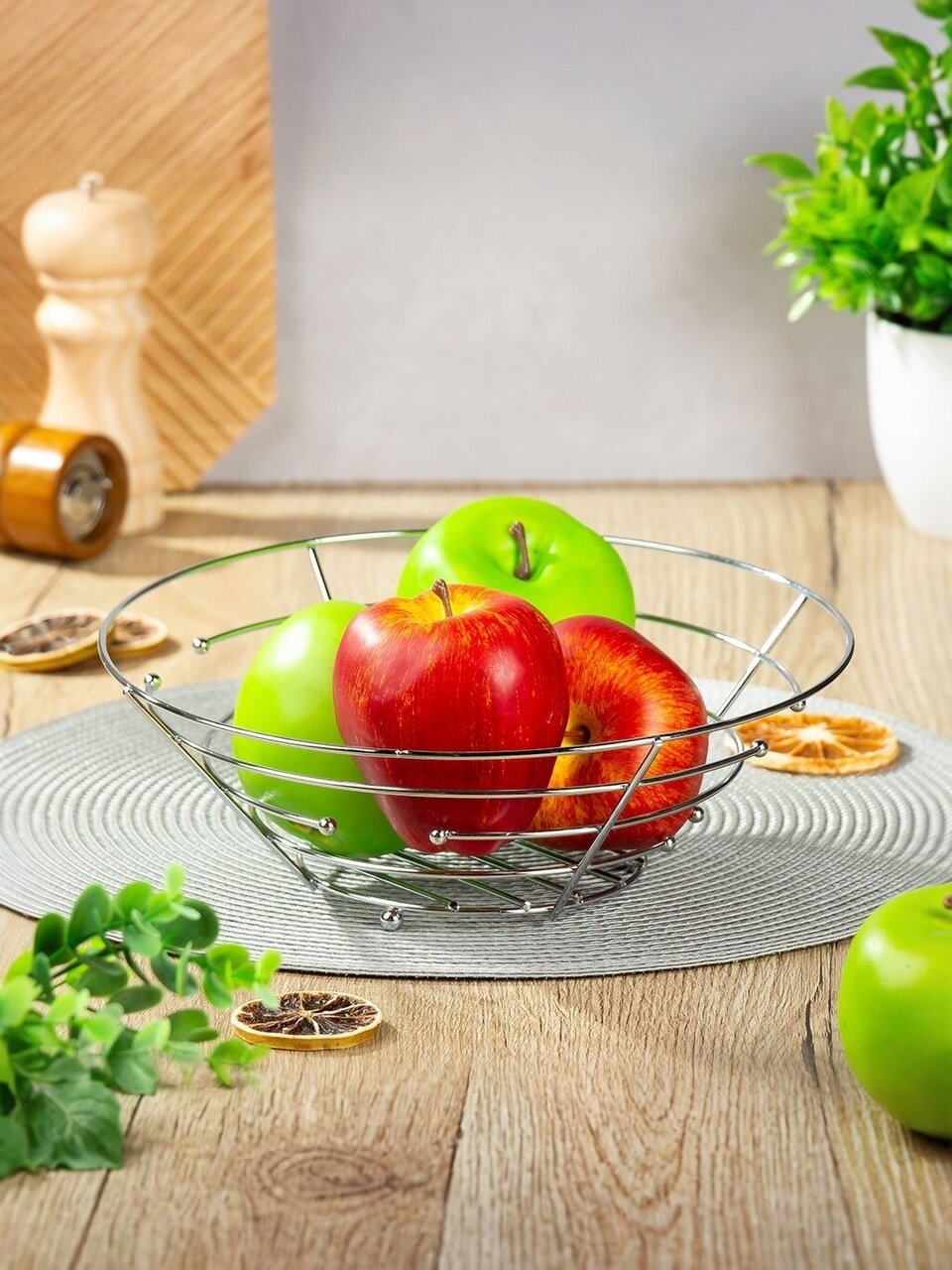 Фруктовница стальная 24 см круглая, хром, Y3-1102, ваза для фруктов, Китай