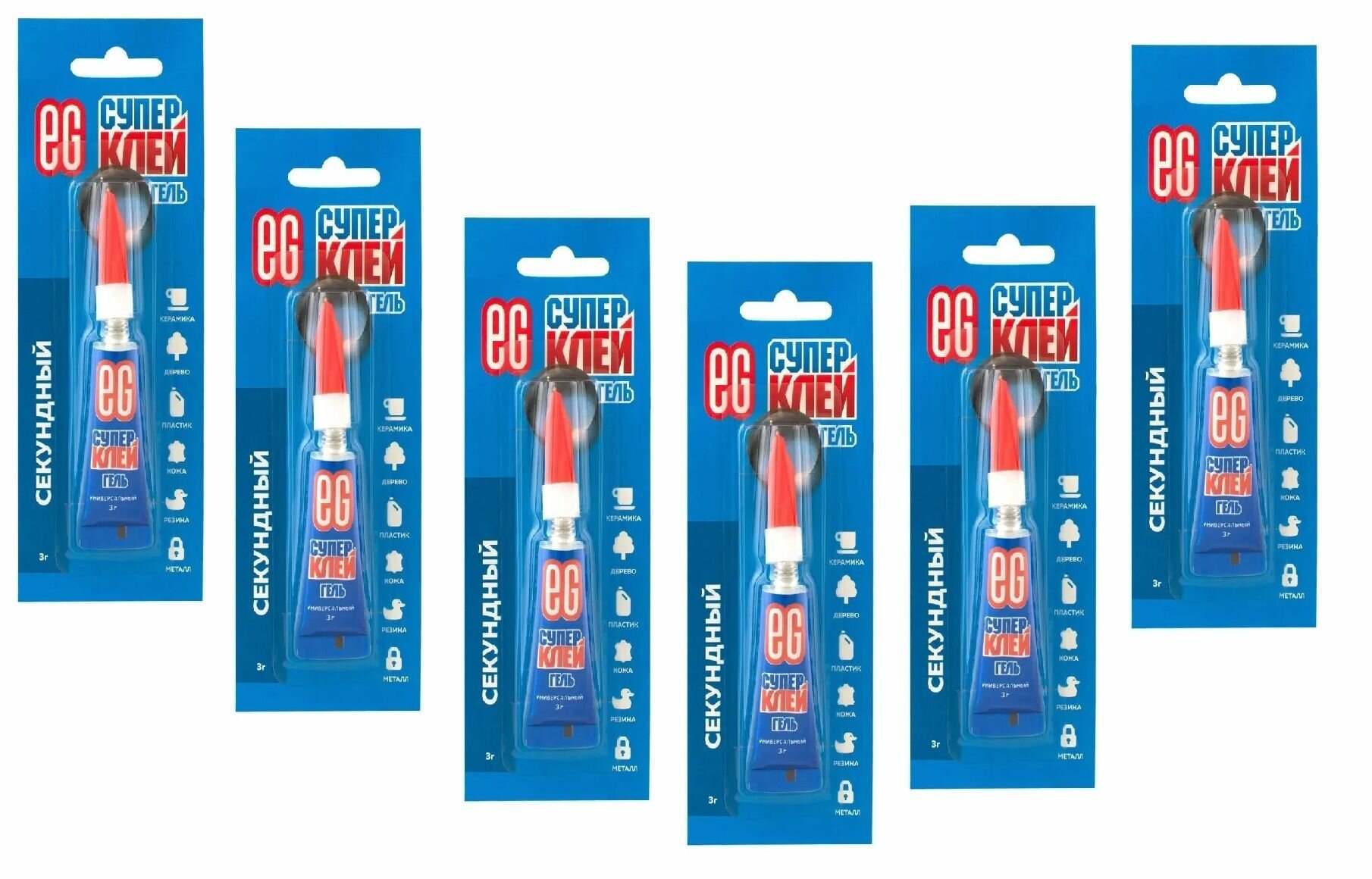 Секундный клей-гель Еврогарант 3г, универсальный, 6 шт.