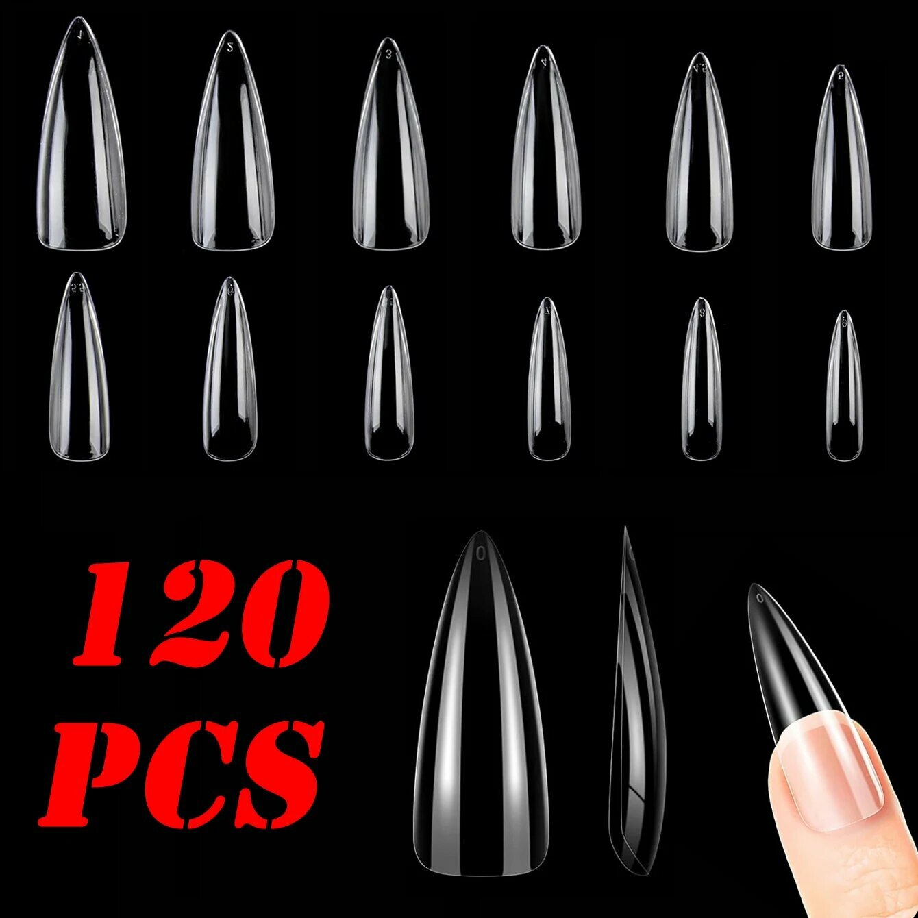 120/240 Шт. XL Накладные Гелевые Ногти-стилеты, Прозрачные, Французский Стиль, Полное Покрытие