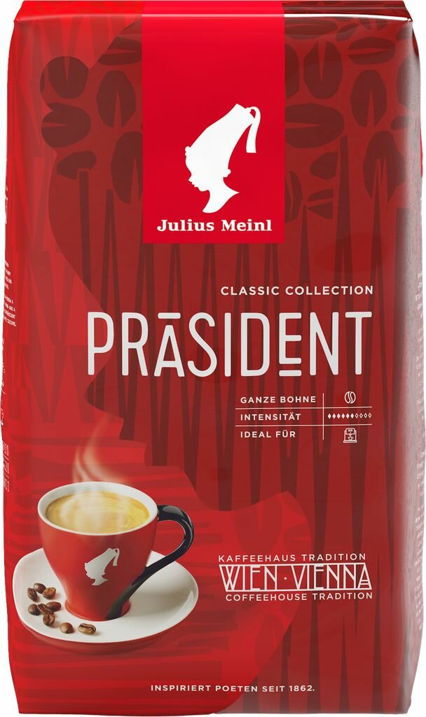 Кофе зерновой JULIUS MEINL Президент натуральный жареный, 1кг x 5 упаковок