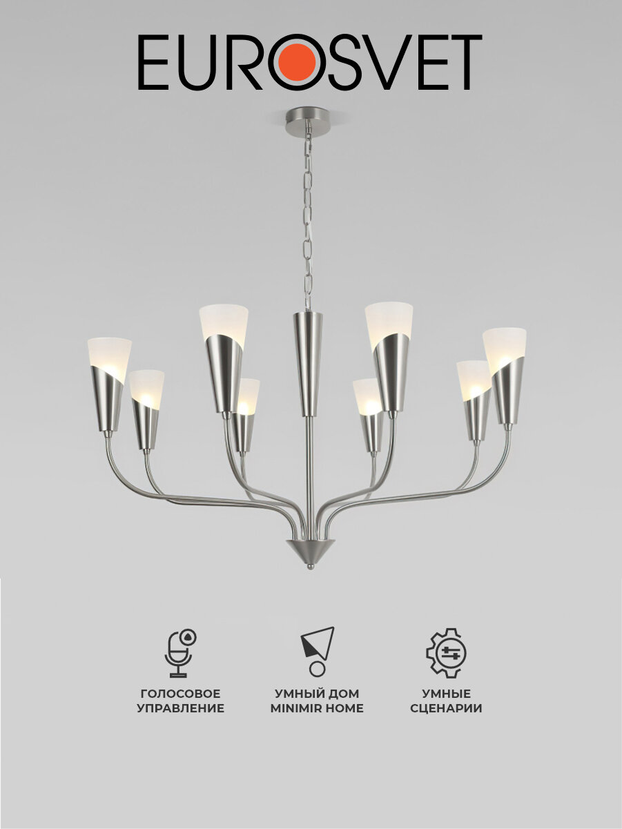 Умная люстра / Подвесной светильник с управлением по WI-FI Eurosvet Rhyton 60167/8 Smart Умный дом, цвет никель