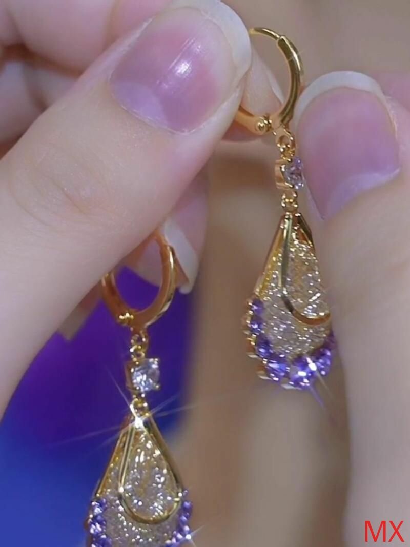Серьги конго, кристаллы Swarovski, фиолетовый, белый — фото 1