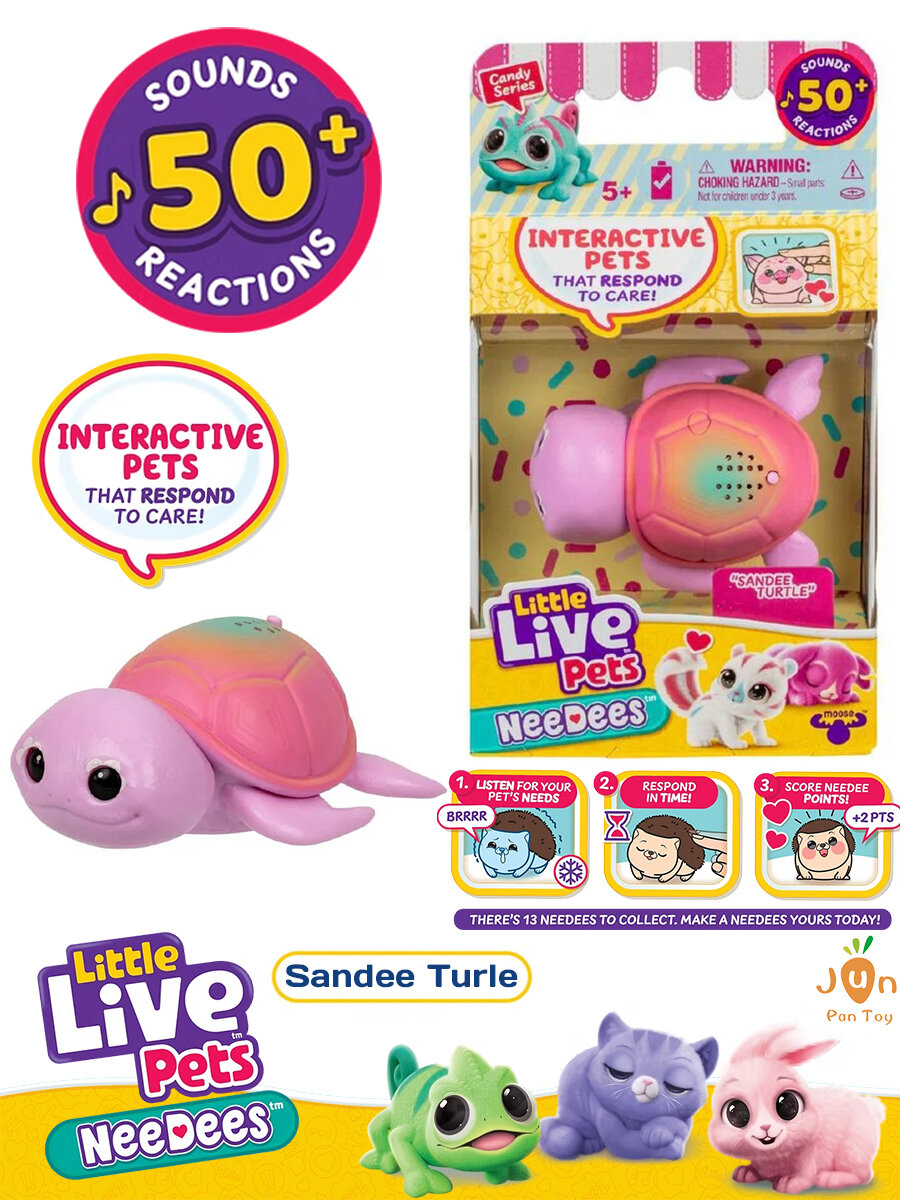 Интерактивная игрушка Moose Little Live Pets NeeDees Sandee Turle Toy / Детские интерактивные электронные плюшевые питомцы с более чем 50 видами звуков и реакций, подходящие для детей старше 5 лет