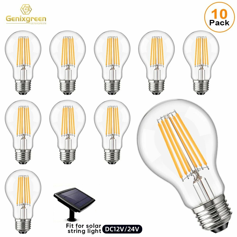 Светодиодные лампы Эдисона 12 В, E27, теплый белый свет, 60 Вт (аналог A19), 2700K Warm White, DC24V