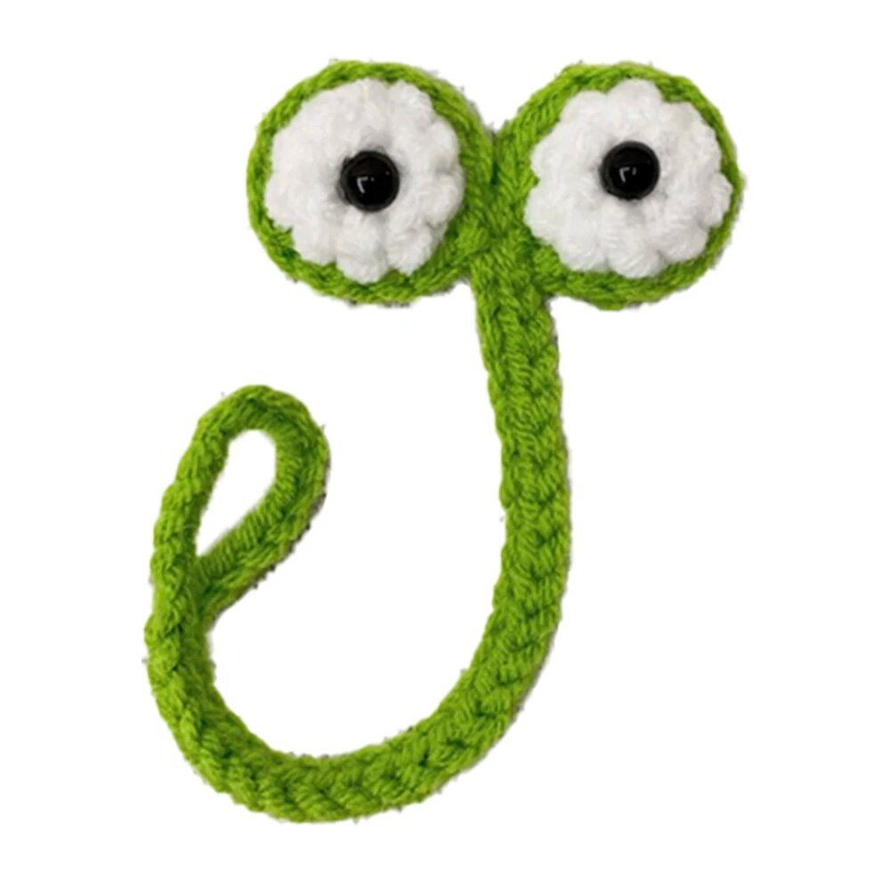 Зеленая вязаная закладка крючком Frog Eyes