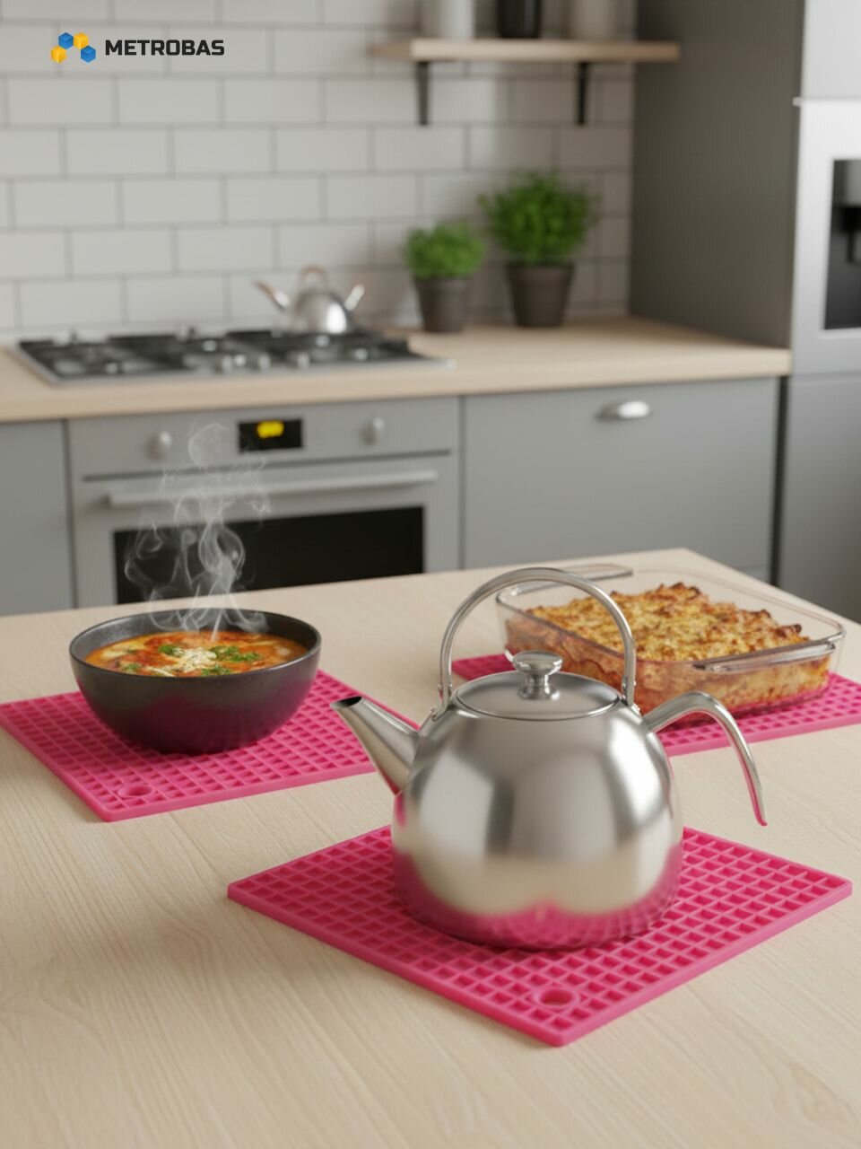 Силиконовый коврик Metrobas "Премиум", 17x17см, розовый, 3 шт