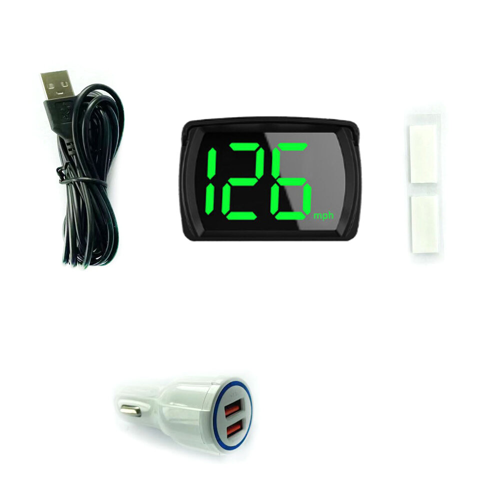 Car HUD Headup Display KM/H MPH Digital Speedometer LED Large Font Display Car Charge Adapter для Car Truck SUV Motorcycle, черный, ABS, 12-24V, USB 5V, 80*32*54mm, 45g, Set 1(без Car Charge Adapter)/Set 2(с Car Charge Adapter), Package Size