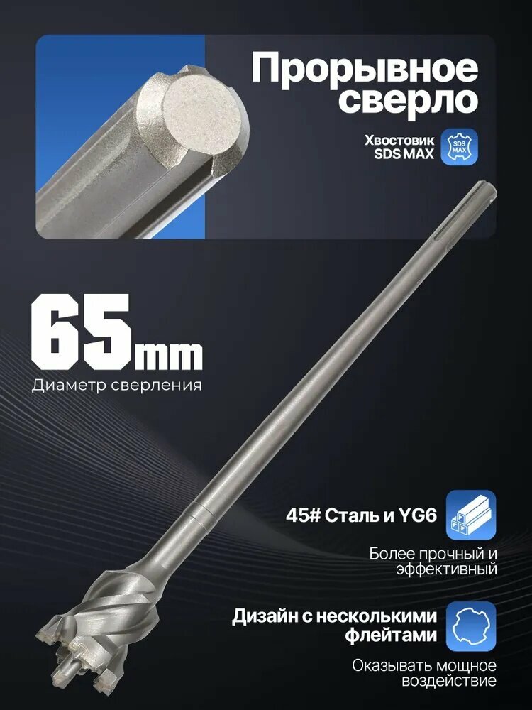 Бур SDS MAX 65mmх500mm по бетону проломный резолюкс