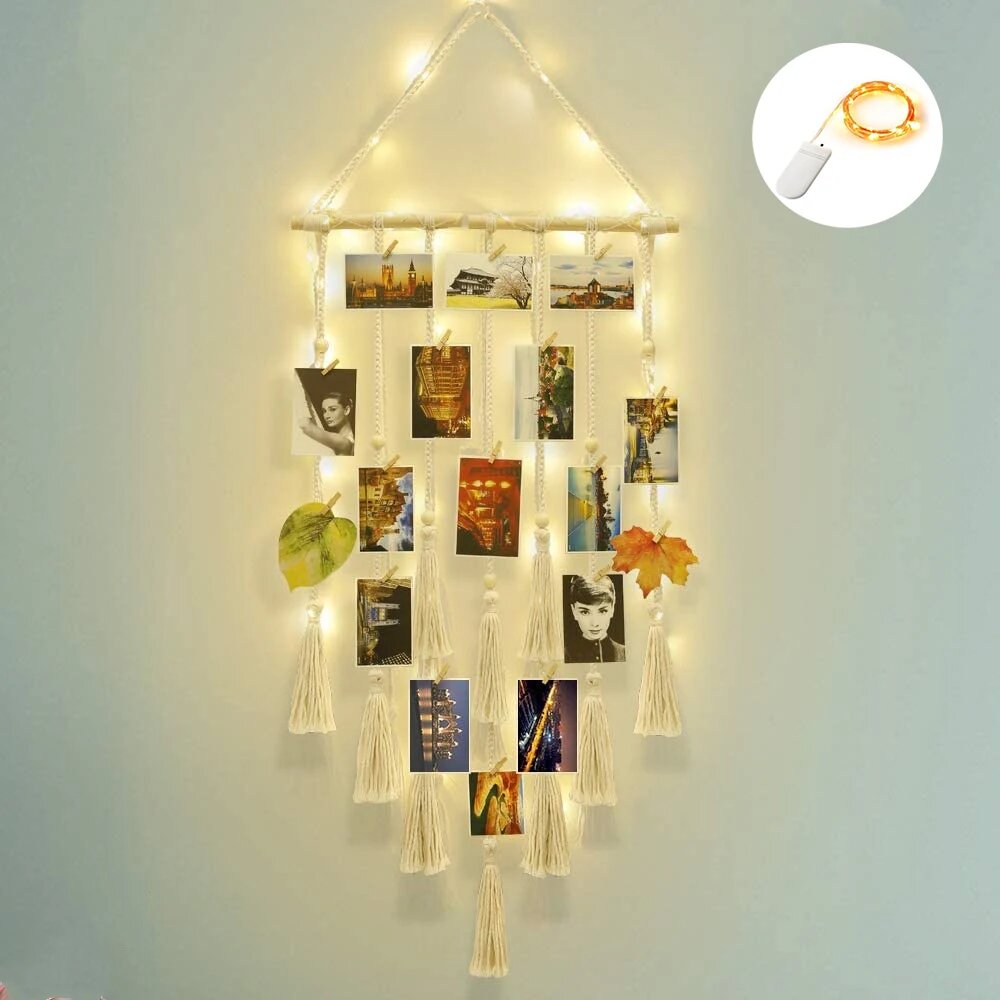 Фоторамка макраме со светодиодной гирляндой, LED-M0435