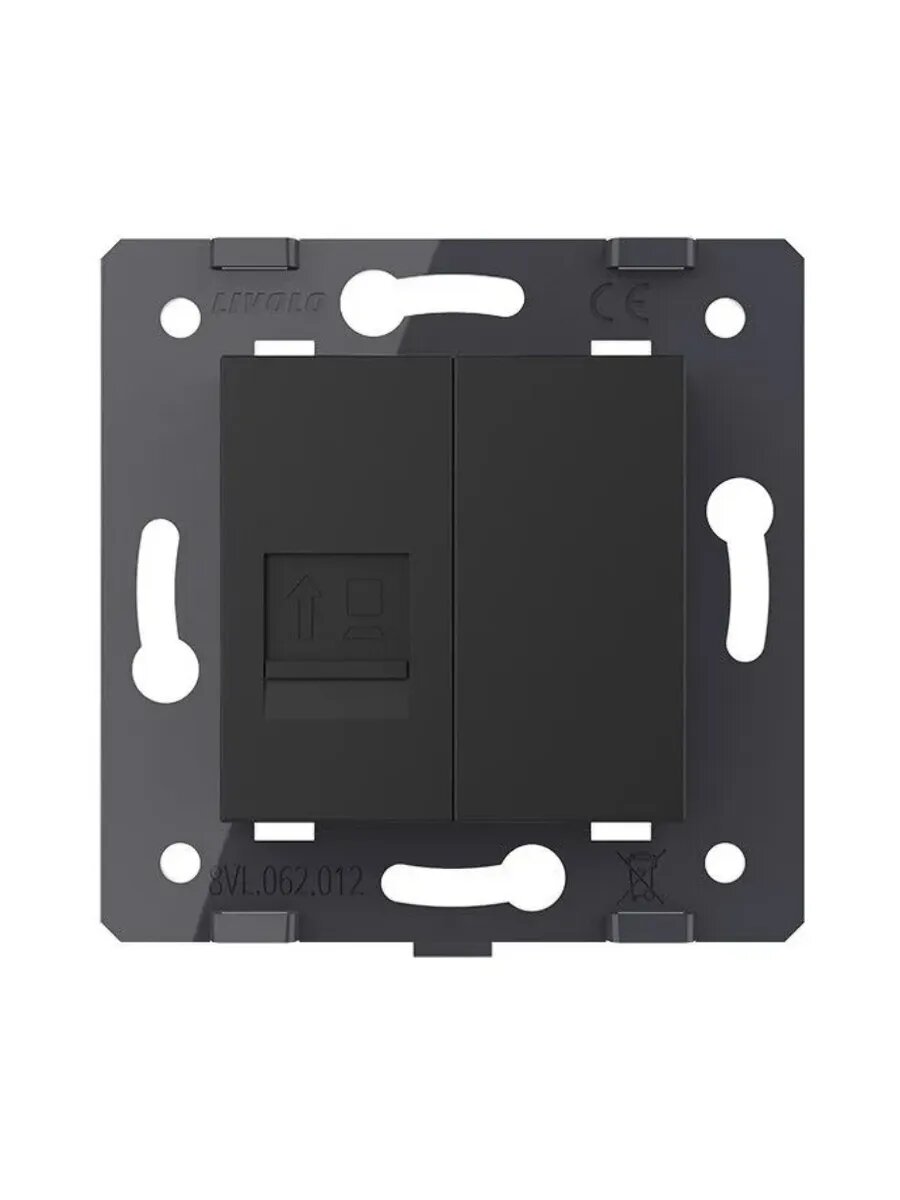 Механизм розетки RJ-45 интернет, черный, скрытый монтаж