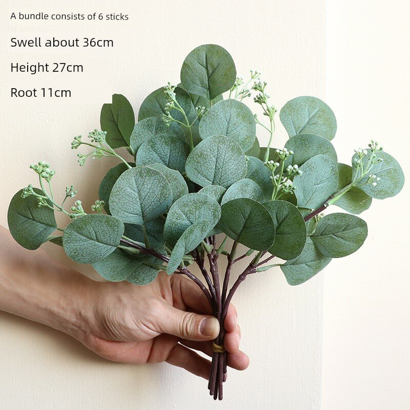Искусственные листья эвкалипта, декор для гостиной, сухоцветы, зеленые растения, маленькая ваза, цветочная композиция,