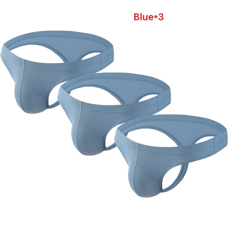 3 шт./лот, мужские трусики-стринги с большой сумкой, нижнее белье из ледяного шелка, сексуальные трусы со средней посадкой, бандаж с выпуклостью и Т-образной спинкой, трусы-бикини Танга
