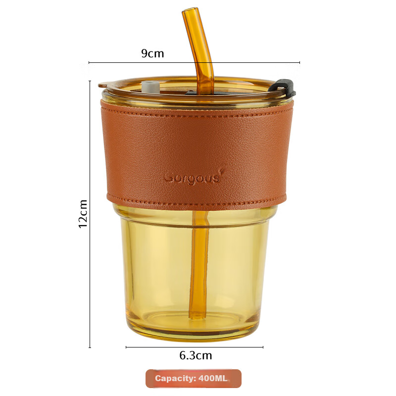Baijie Glass Water Cup, Tea Cup, Drinking Cup, Straw Cup, Wind-Blown Lid Coffee Milk Tea Cup, Women's Hexi Color Bamboo Joint Cup
