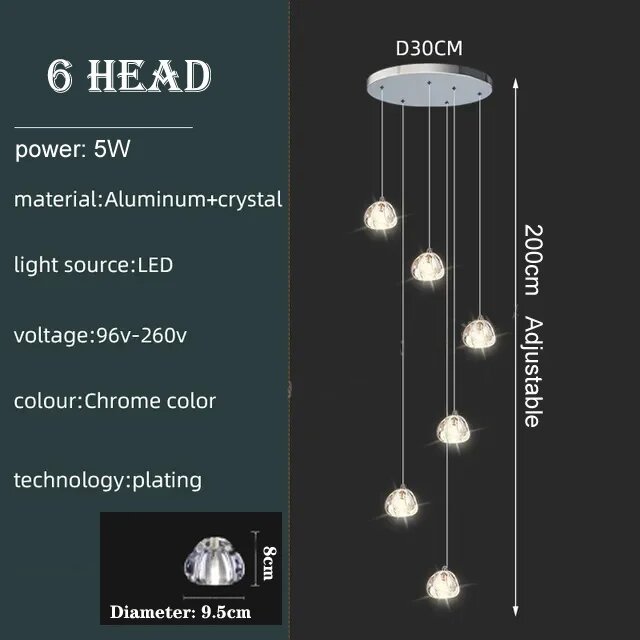 Подвесная люстра 6 Head, 200см, Chrome color
