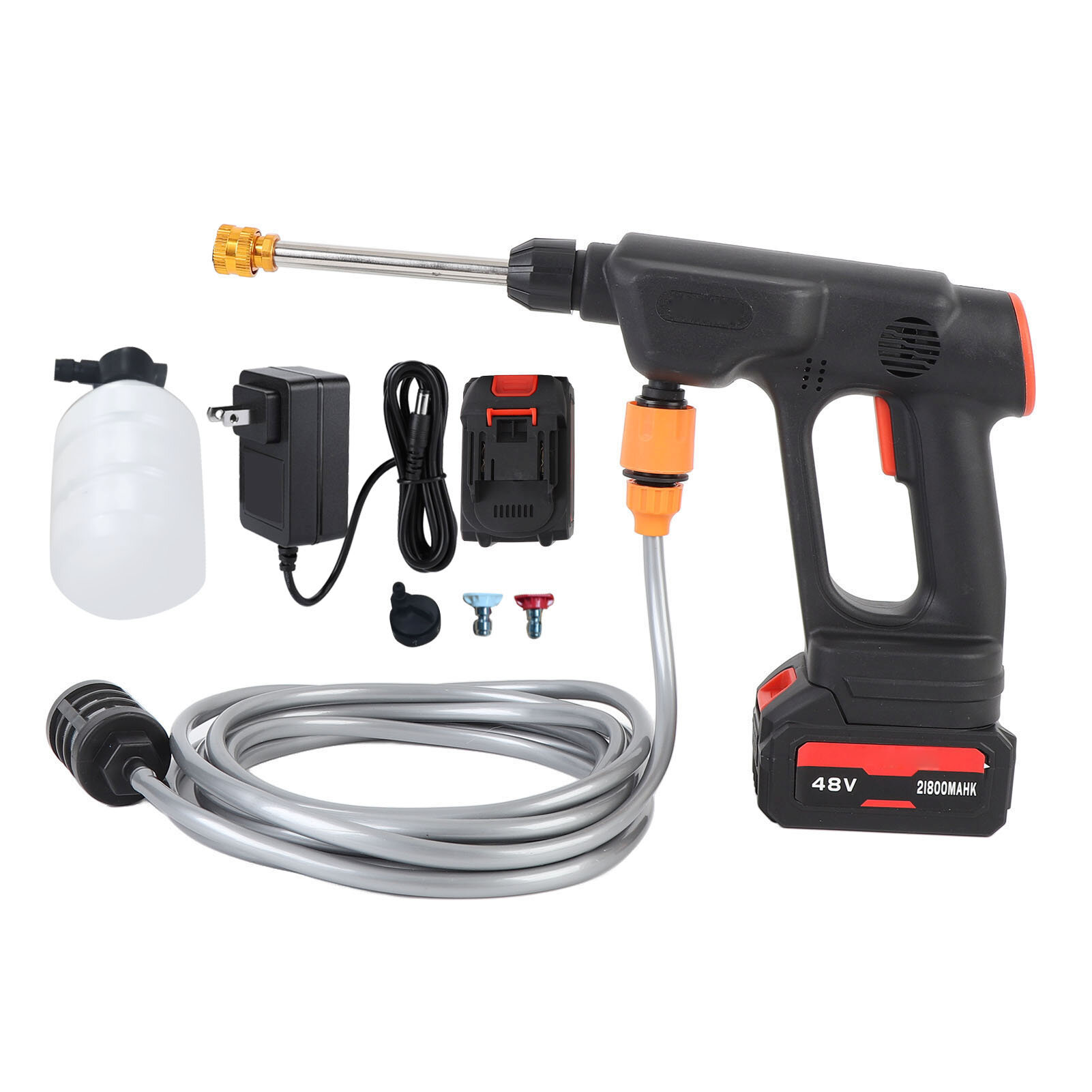 Аккумуляторная портативная мойка высокого давления 900 PSI с двумя аккумуляторами 21,8 Ач и насадкой 6 в 1 для пола автомобиля. Вилка стандарта США.