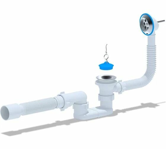 Сифон для ванны 1"1/2 х 40 с выпуском и переливом плоский с гибкой трубой 40х50 АНИ пласт, Е055