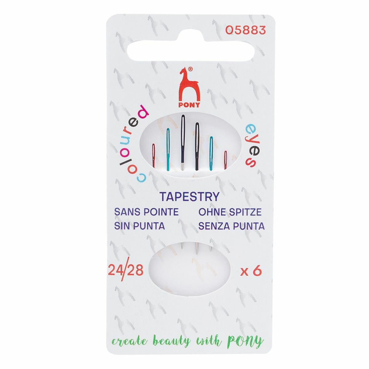 Иглы ручные PONY для гобеленовых и трикотажных тканей цветные размер 24-28, 6 шт