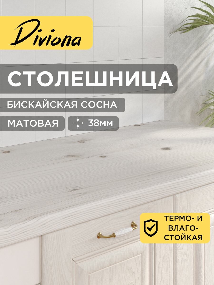 Столешница 60х60х3,8 см / 600х600х38 мм Бискайская Сосна, для кухни, кухонного гарнитура, кромка в цвет, Diviona