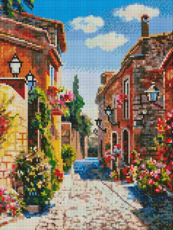 Алмазная мозаика Белоснежка "Испания. Улочка средневекового города Ператальяда" 30x40 см, Дома Города Страны Архитектура Цветы