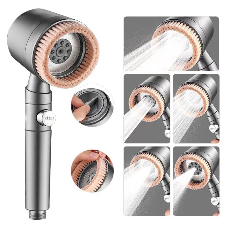 Насадка для душа высокого давления 2-в-1 с чистящей щеткой, 5-режимным распылителем, массажером кожи и мытья шампунем, аксессуары ванной комнаты